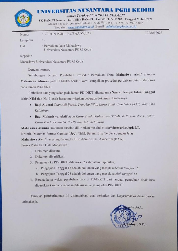 Info Perbaikan Data di PDDIKTI untuk Mahasiswa Aktif & Alumni UNP ...